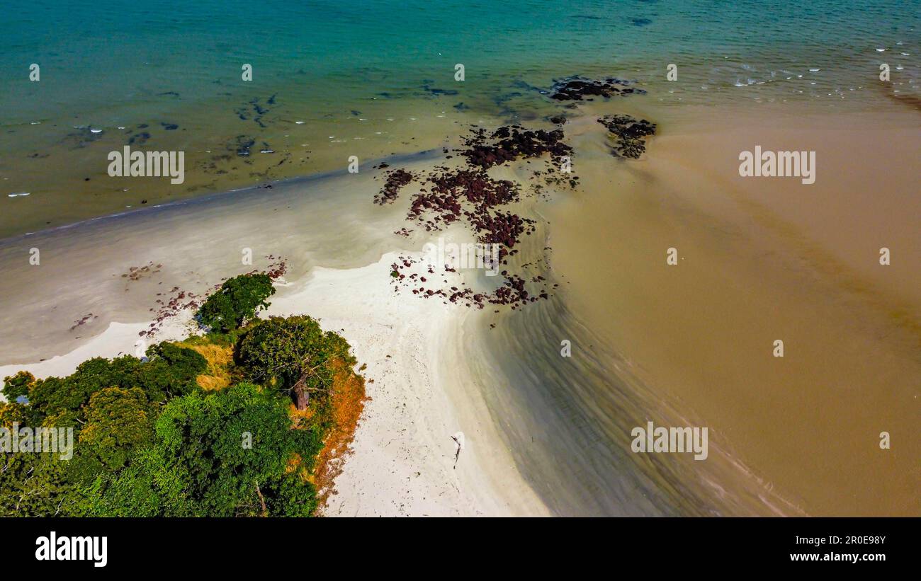 Aerial of Joao Viera island, Marinho Joao Vieira e Poilao National Park ...