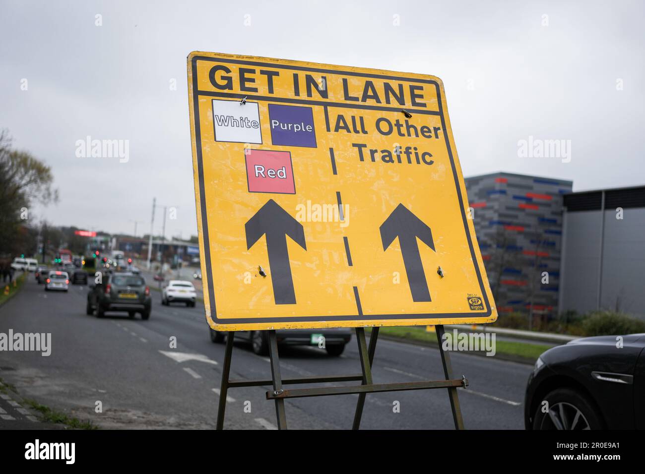 Road signs on display for the Aintree Grand National Traffic 2023 Stock ...