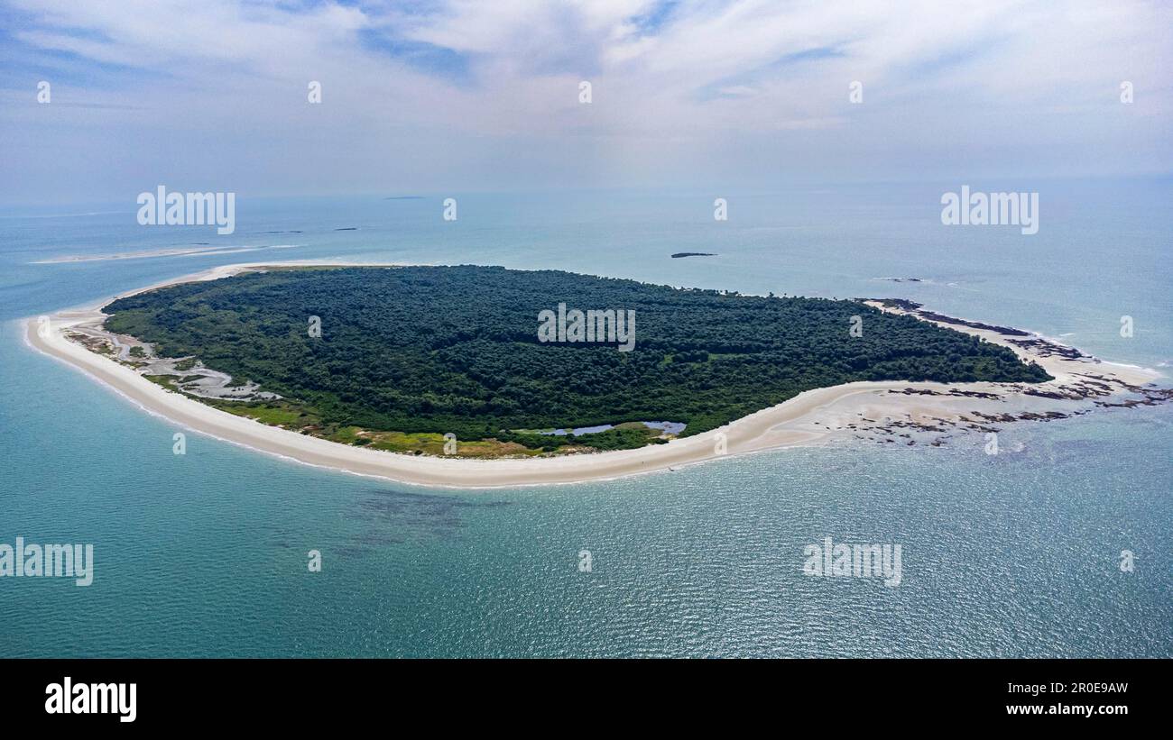 Aerial ofCavallo island, Marinho Joao Vieira e Poilao National Park ...