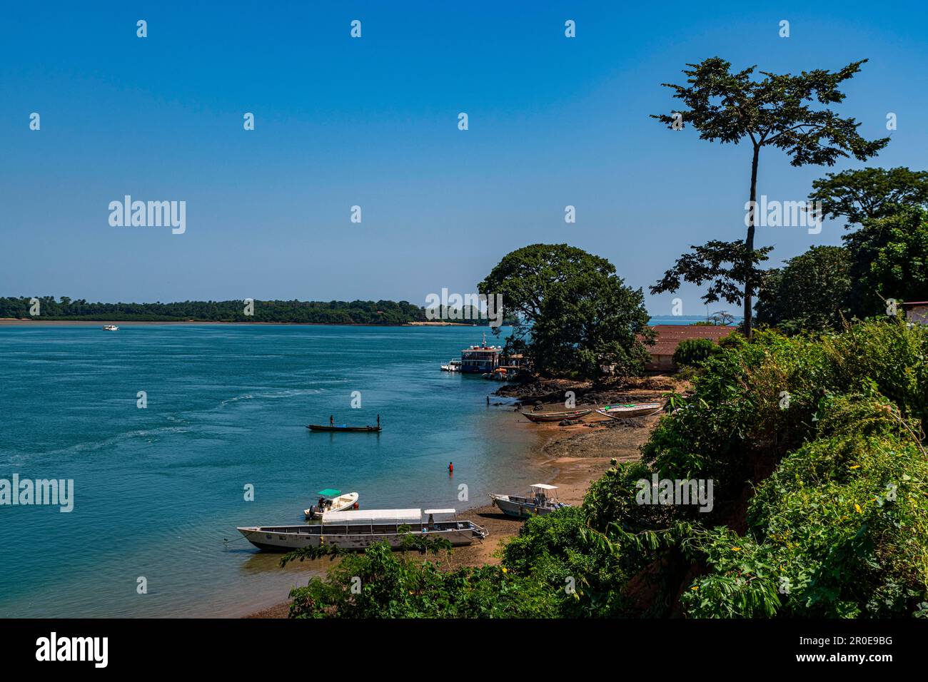 Overlook over the harbour of Bubaque island, Bijagos archipelago ...