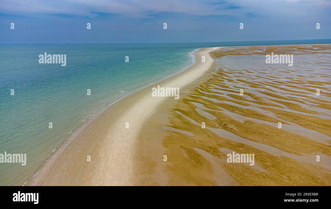 Aerial of a long sand strip, Joao Viera island, Marinho Joao Vieira e ...