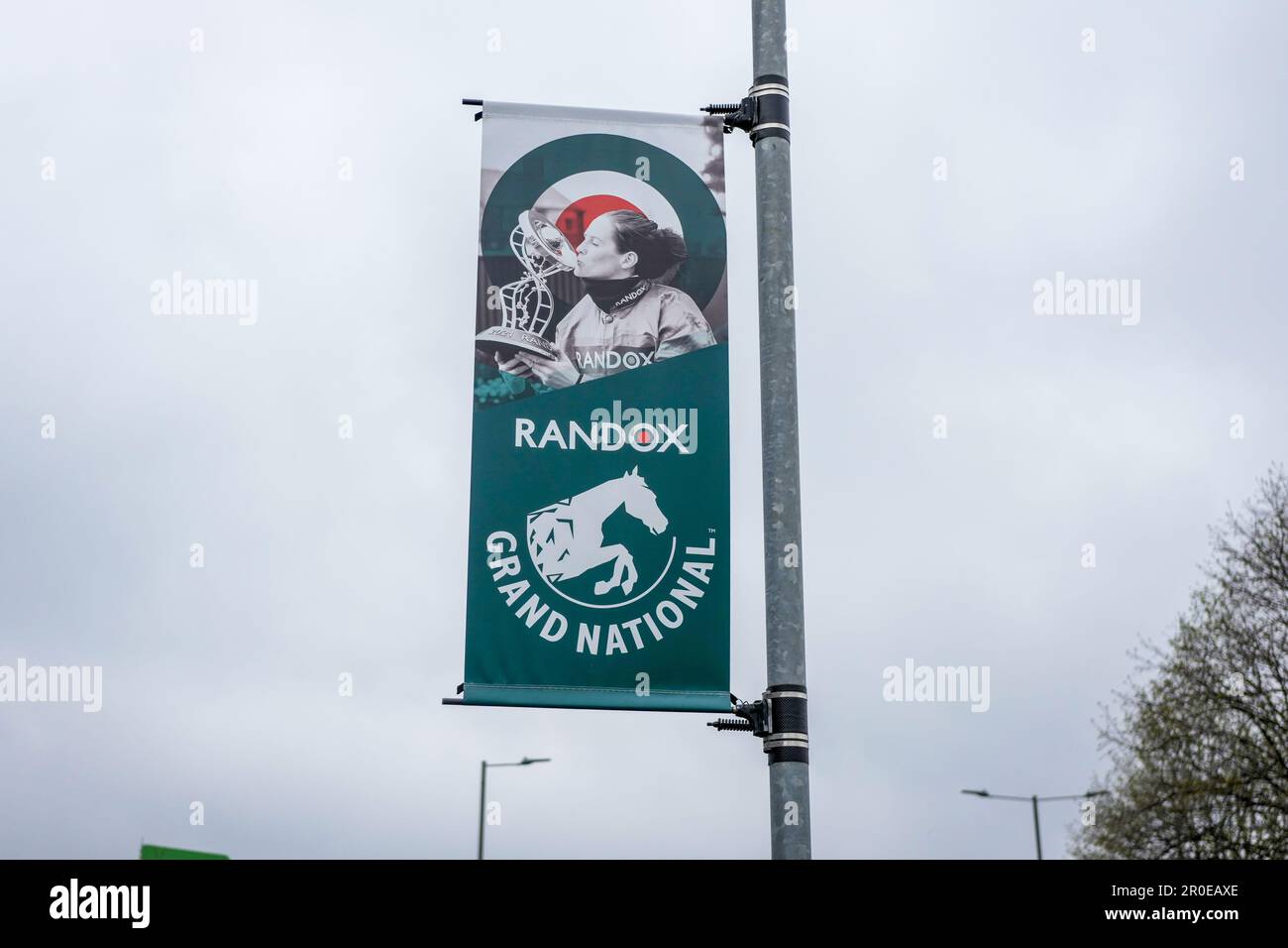 Sign advertising the Randox Grand National 2023 in Aintree Stock Photo ...