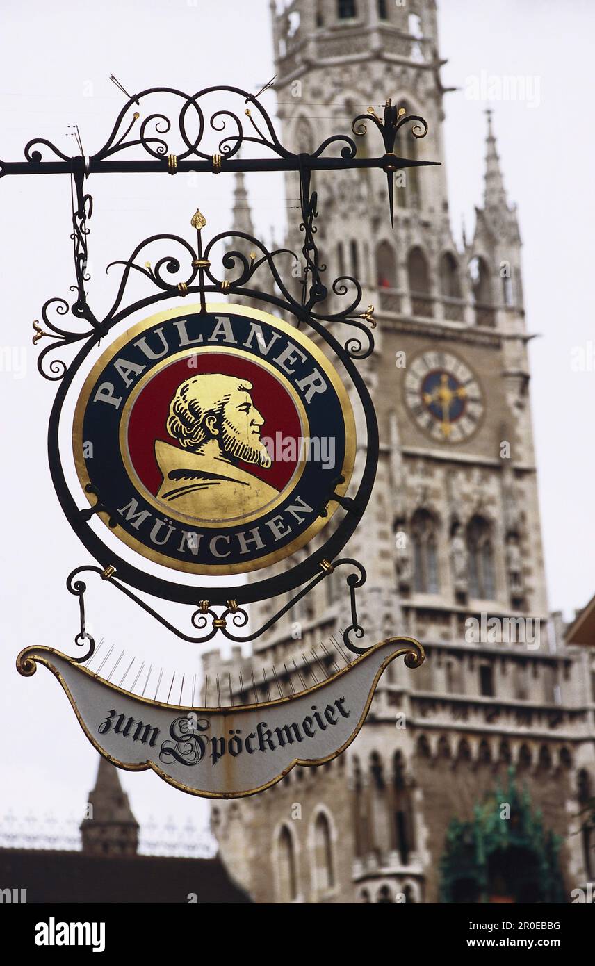 At Spoeckmeier's, Paulaner label, City hall, Mary's Square, Marienplatz ...
