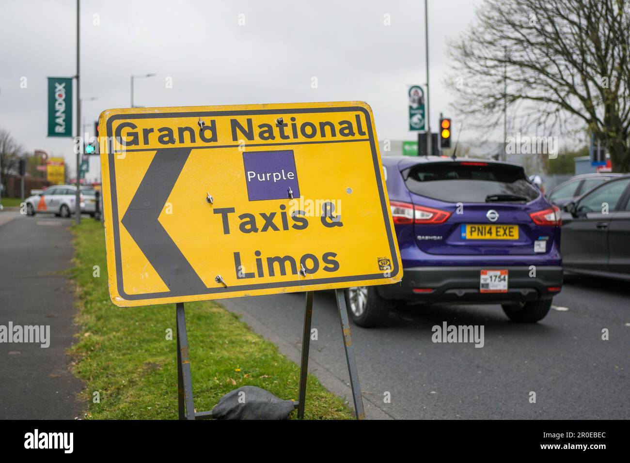 Road signs on display for the Aintree Grand National Traffic 2023 Stock ...