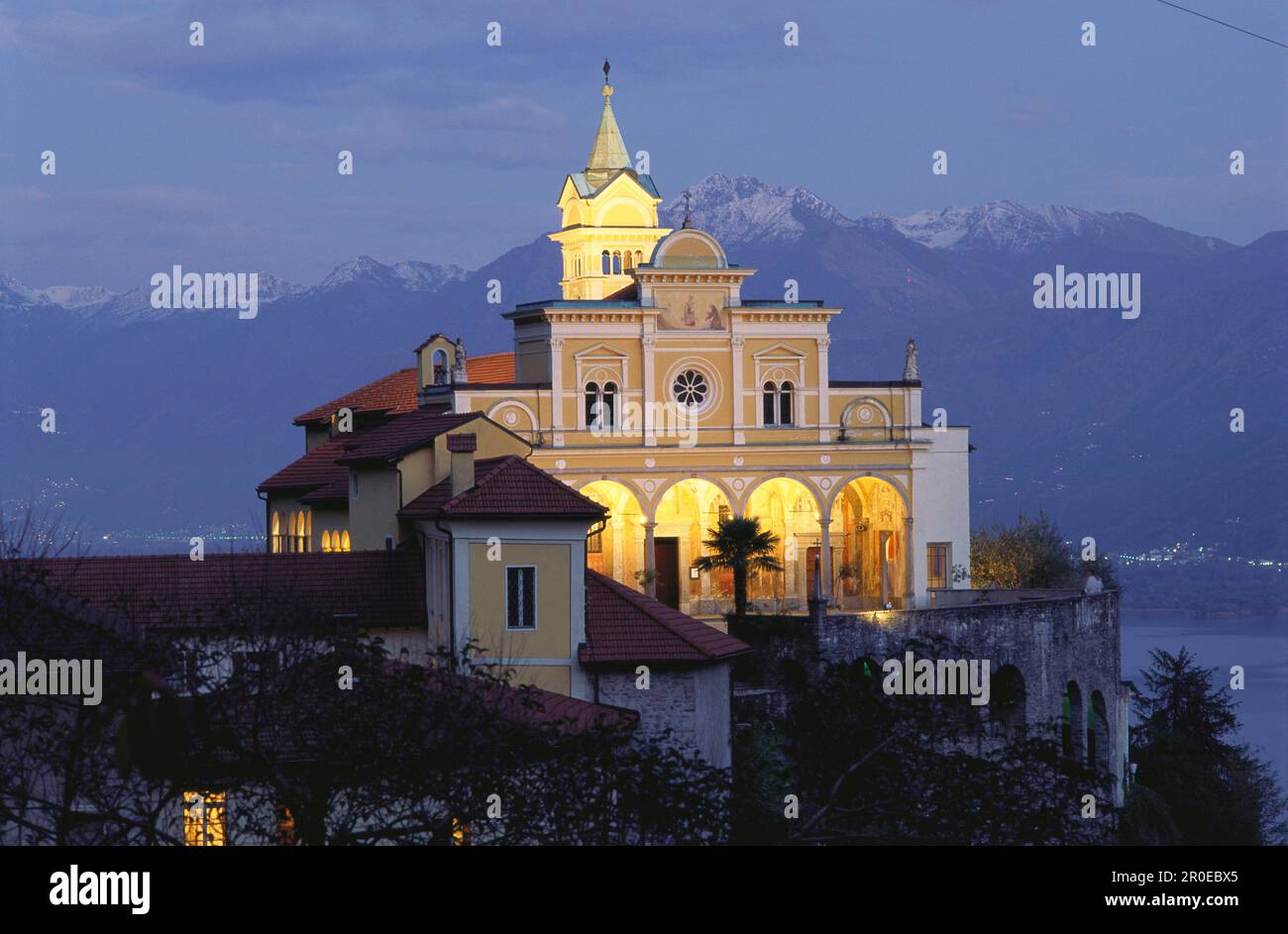 Madonna del Sasso church at night, Locarno, Ticino, Switzerland Stock ...