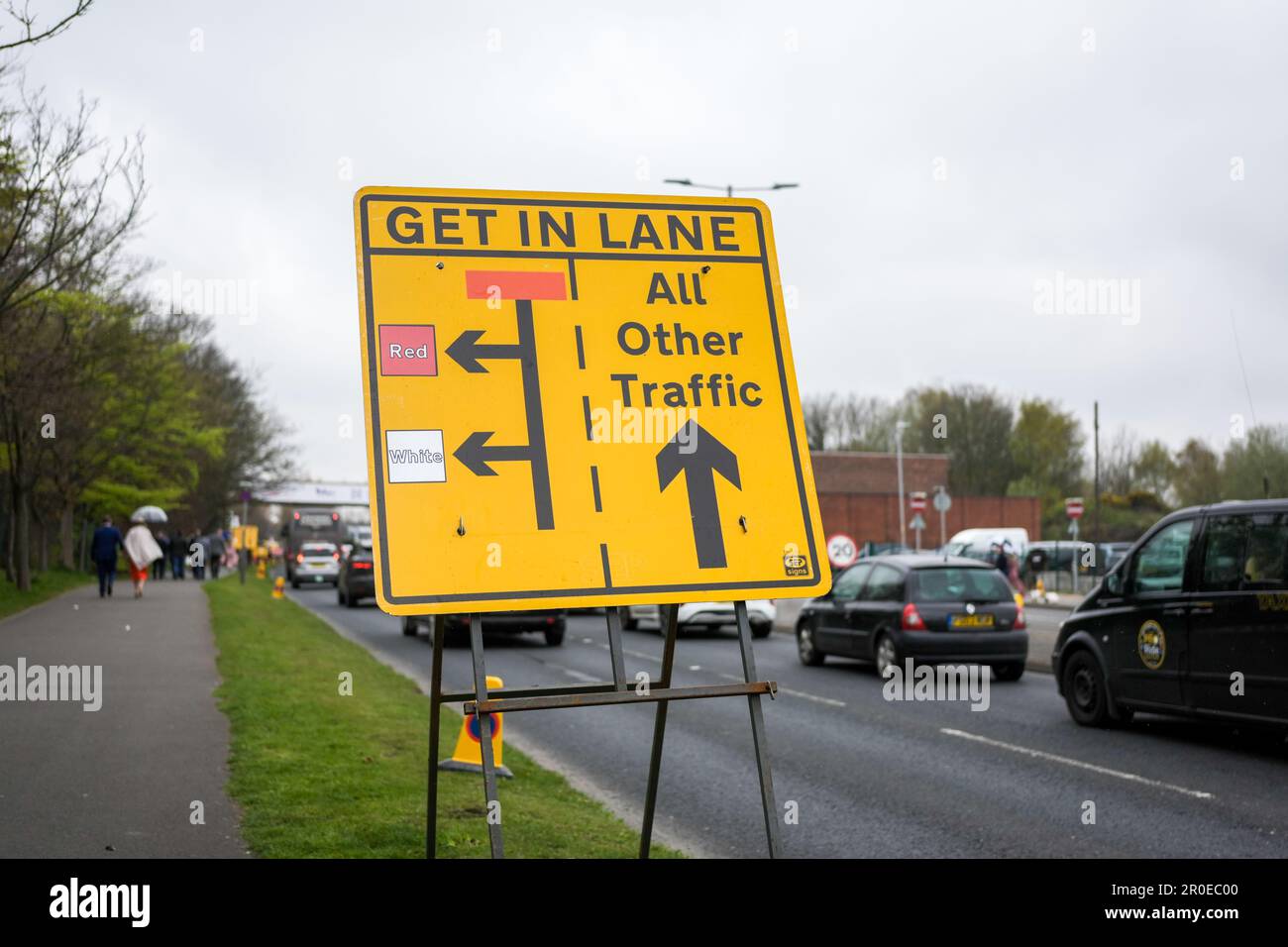 Road signs on display for the Aintree Grand National Traffic 2023 Stock ...