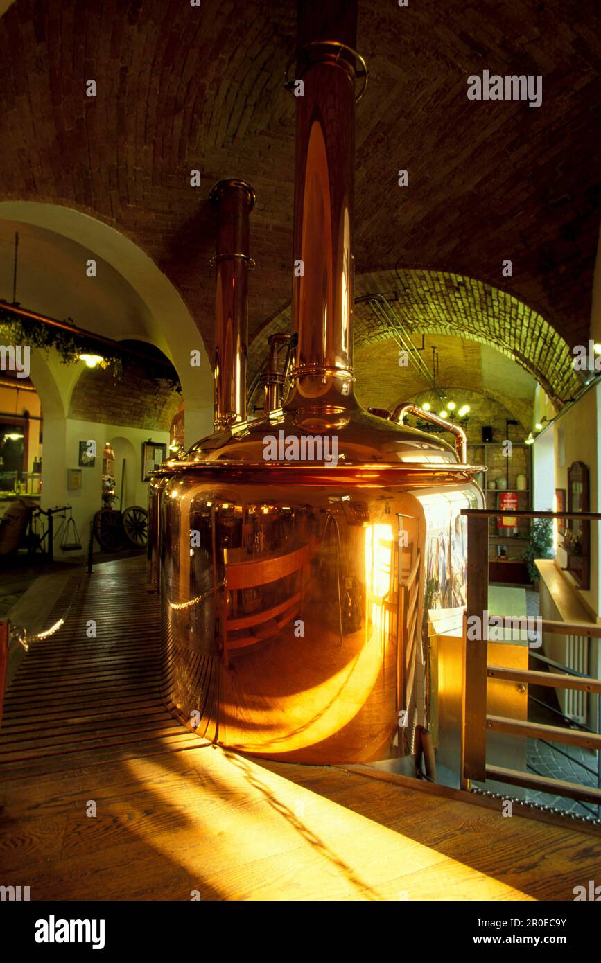 Interior view of Griesbraeu brewery, Copper vats, Murnau, Oberbayern ...