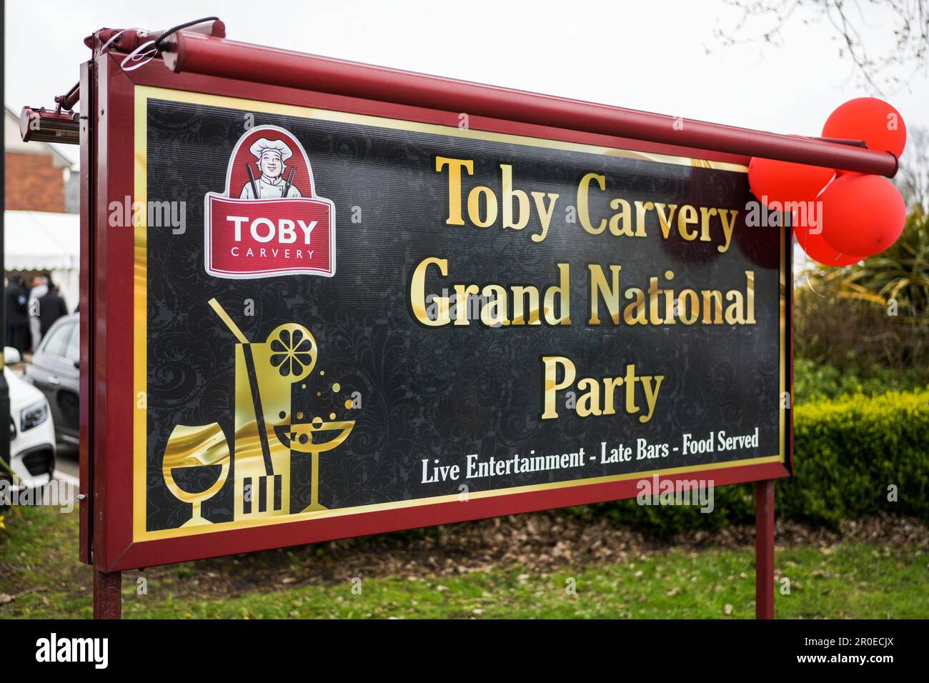 Toby Carvery Grand National Party sign Stock Photo - Alamy