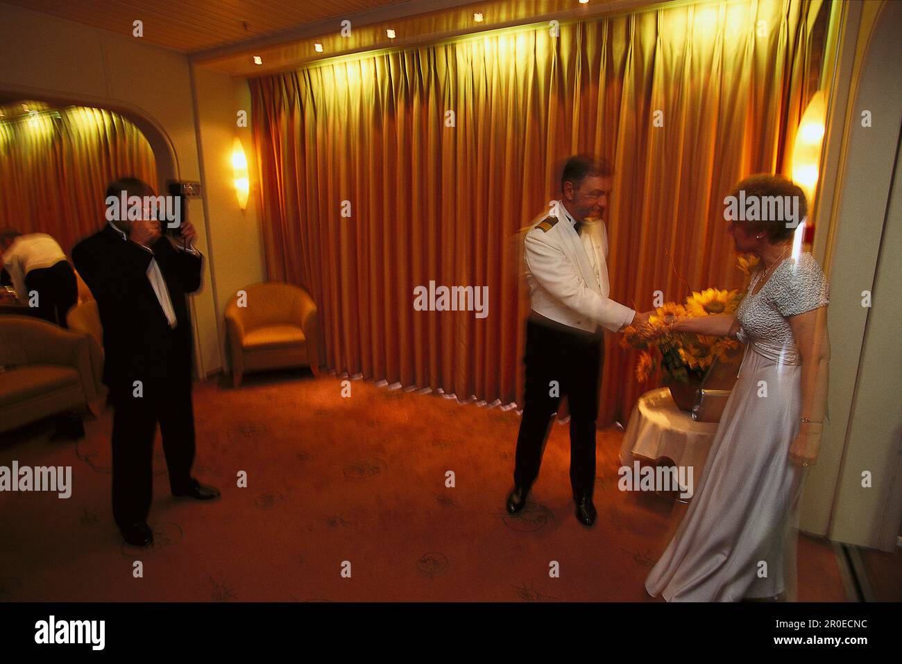 Captain welcome passengers, Cruiser, Queen Elisabeth 2 ...