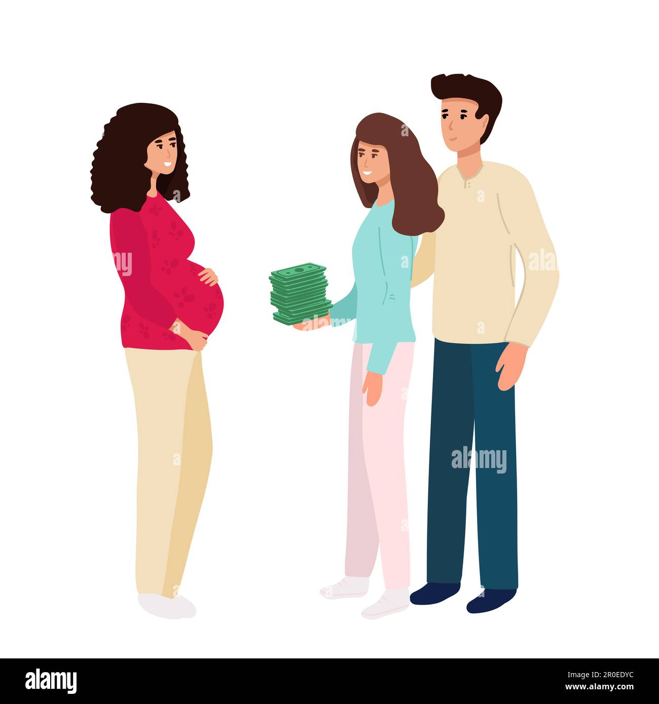 Couple with Surrogate Pregnant woman. Vector illustration flat cartoon ...