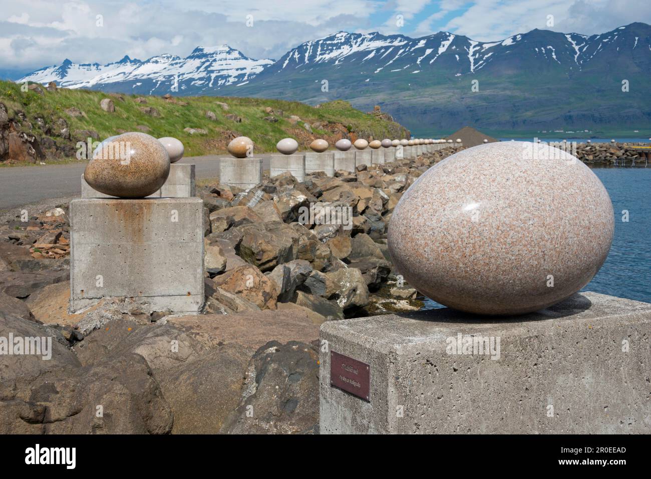 Eggs, Eggn Gledvk, outdoor artwork, Djupivogur, Iceland Stock Photo - Alamy
