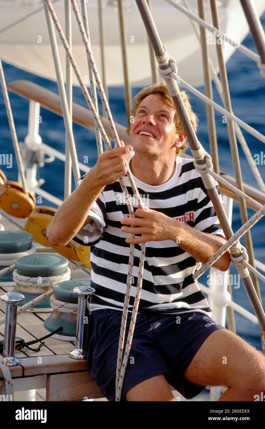 Setting the sails, Royal Clipper Sailing ship, Caribbean Stock Photo ...