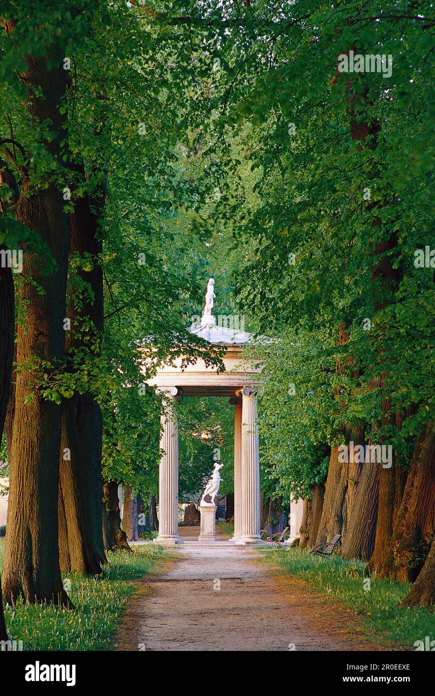 Alley of linden and Hebe-Temple, Neustrelitz, Mecklenburgian Lake ...