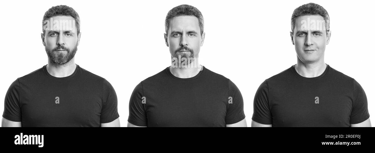 three man face stubble comparison before and after on background ...