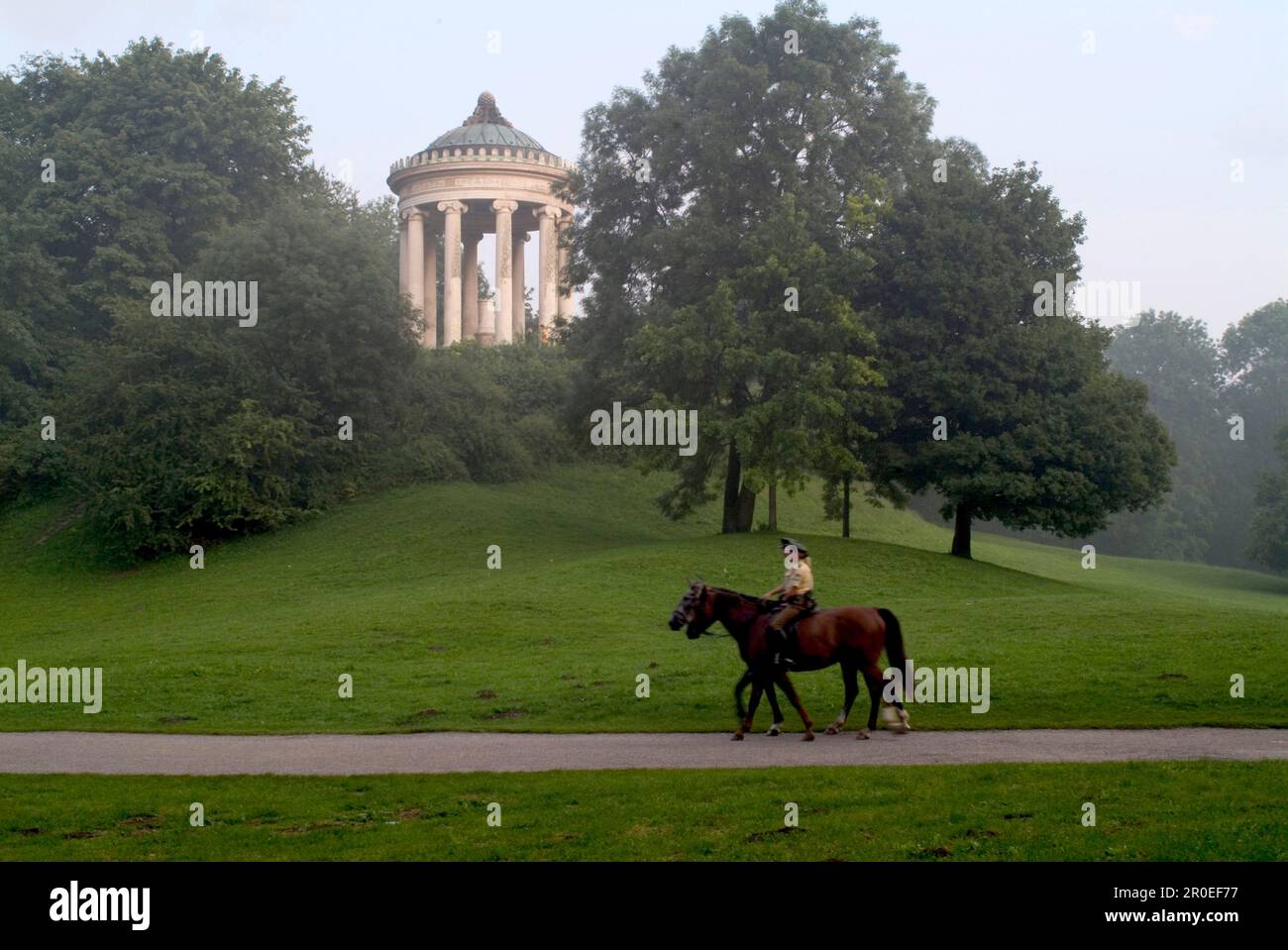 Mounted Police on Horseback in front of Monopteros in English Garden ...