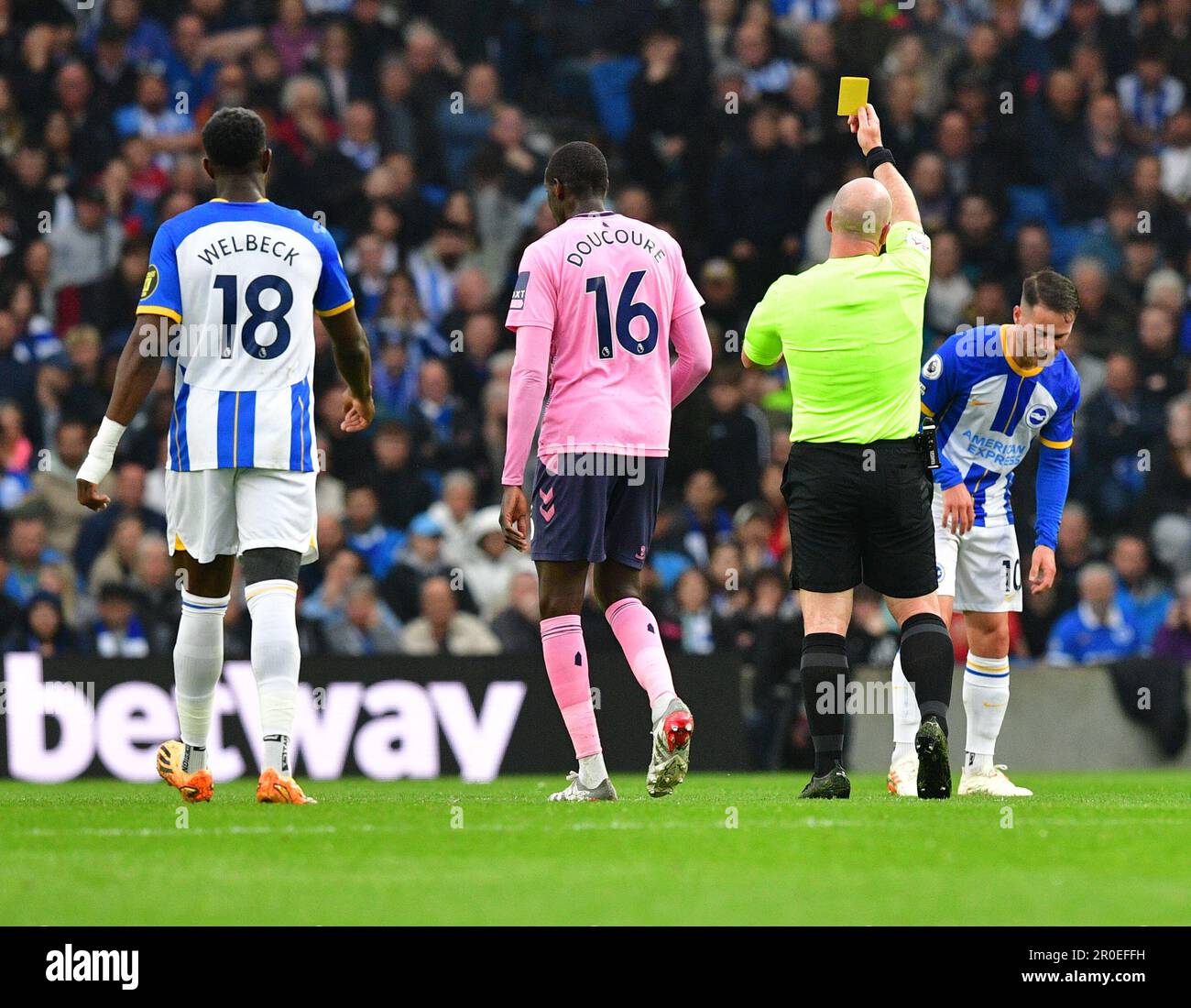 Brighton, UK. 08th May, 2023. Yellow card issued to Adam Webster of ...