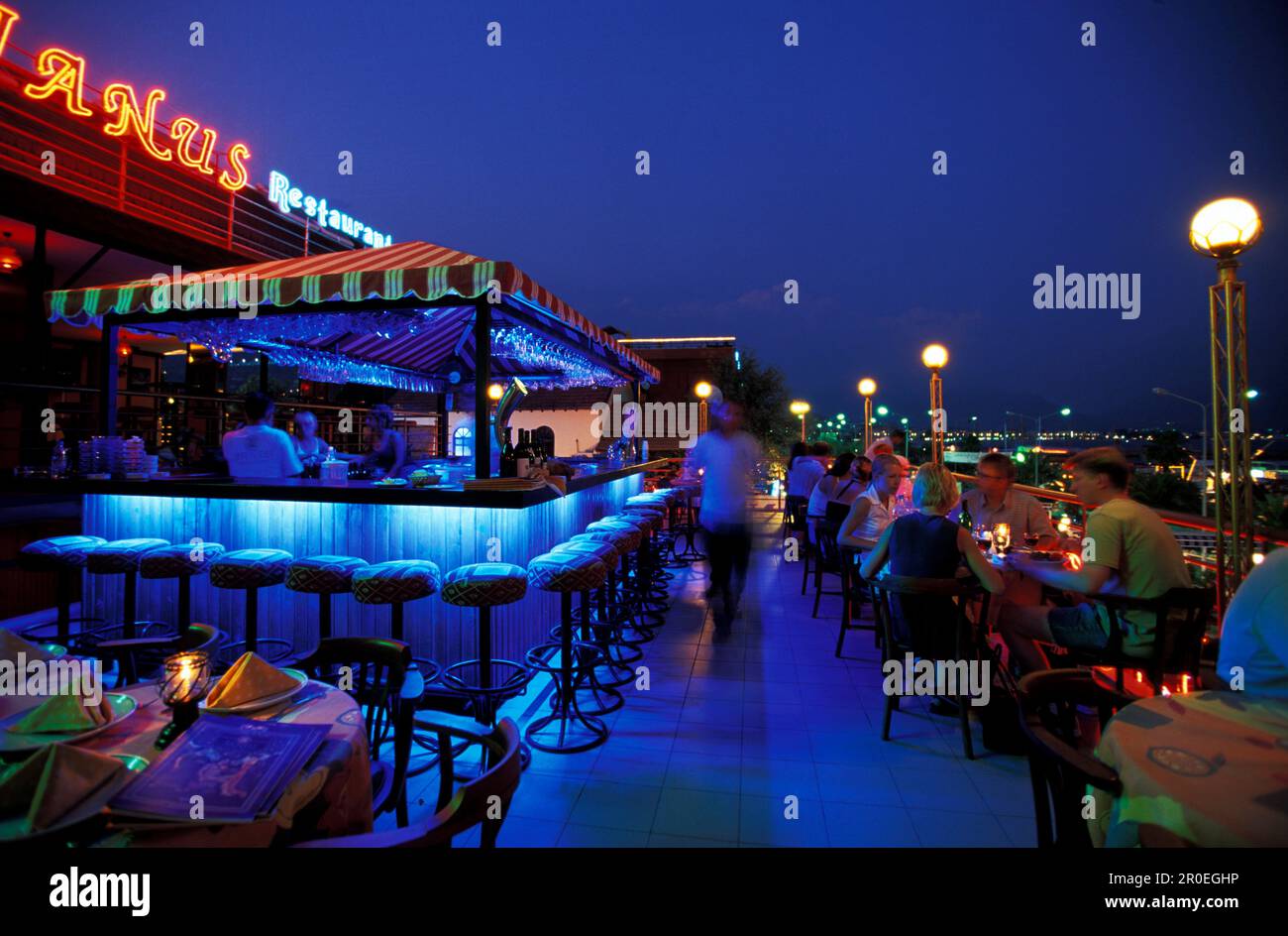 Janus Restaurant at night, Alanya, Turkish Rivier, Turkey Stock Photo ...