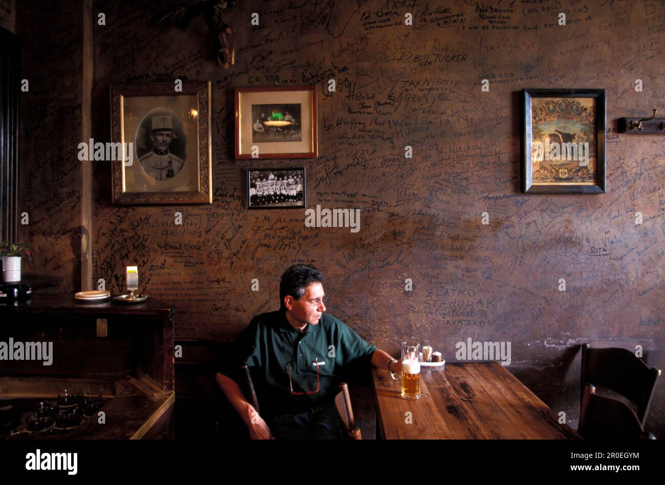 Man sitting in restaurant U Kalicha, Prague, Czech Republic Stock Photo ...