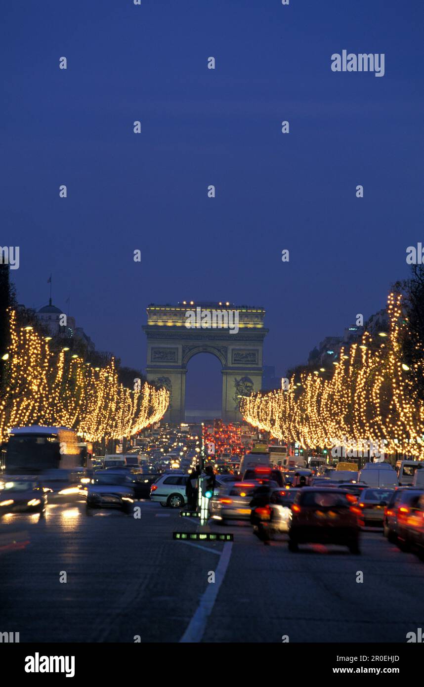 Christmas Lights, Arc de Triomphe, Champs Elysees Paris, France Stock ...