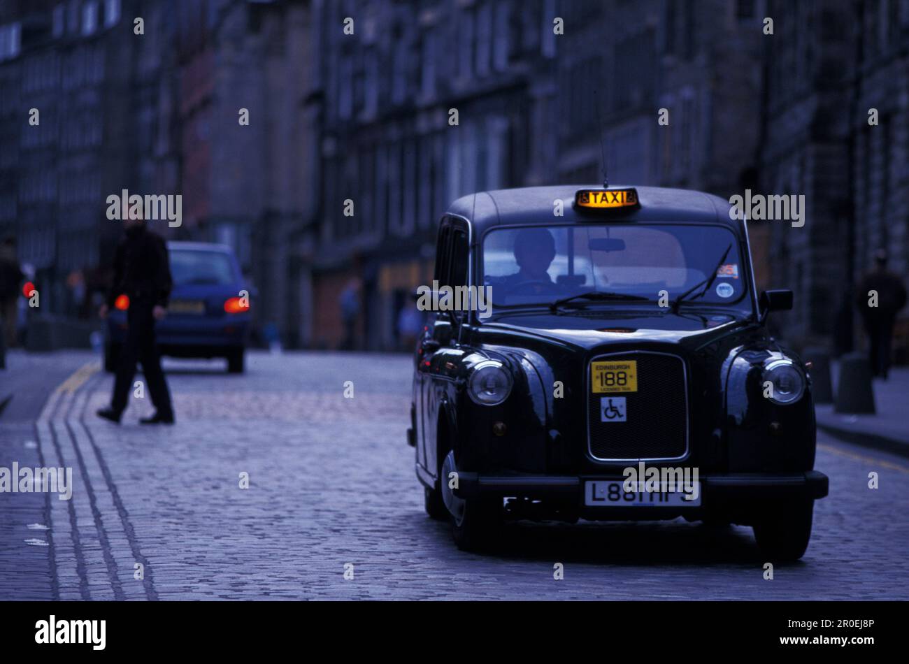 Nostalgic taxi on Royal Mile, Edinburgh, Scotland, Great Britain ...