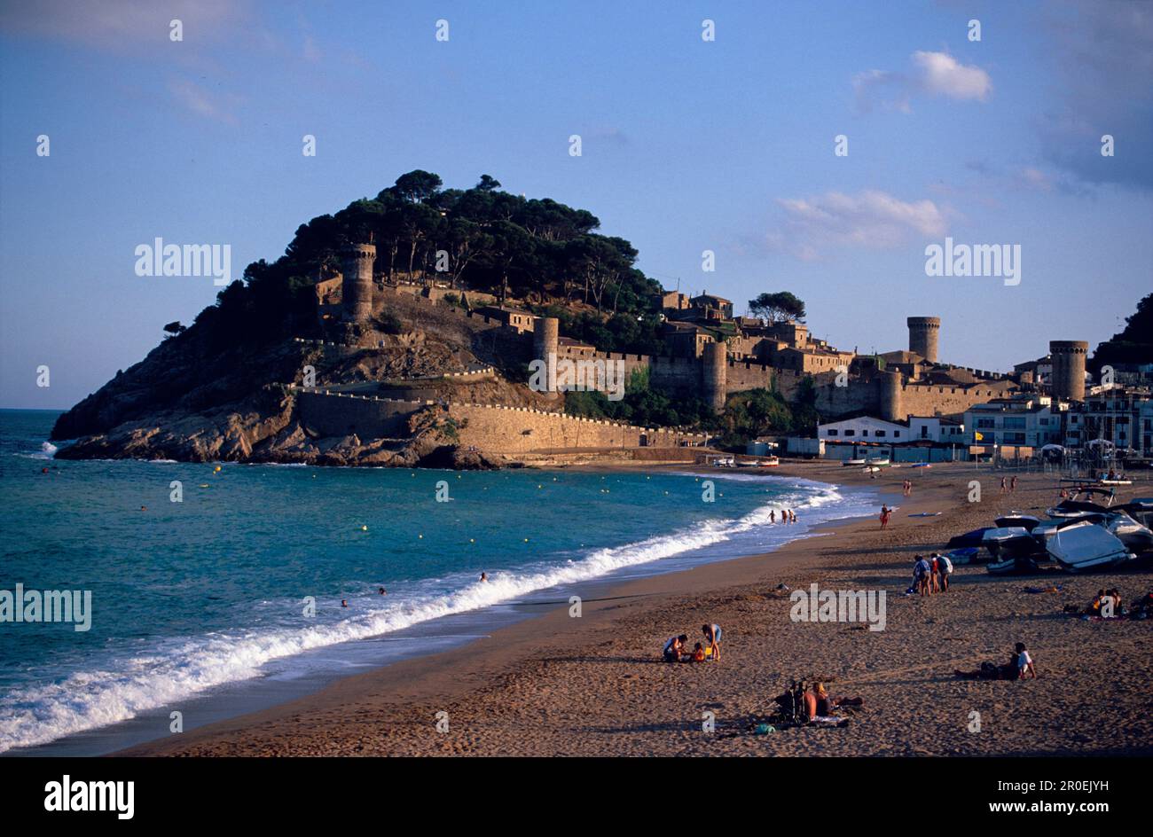 Beach Tossa del Mar Night Costa Brava, Villa Vella, old town with ...