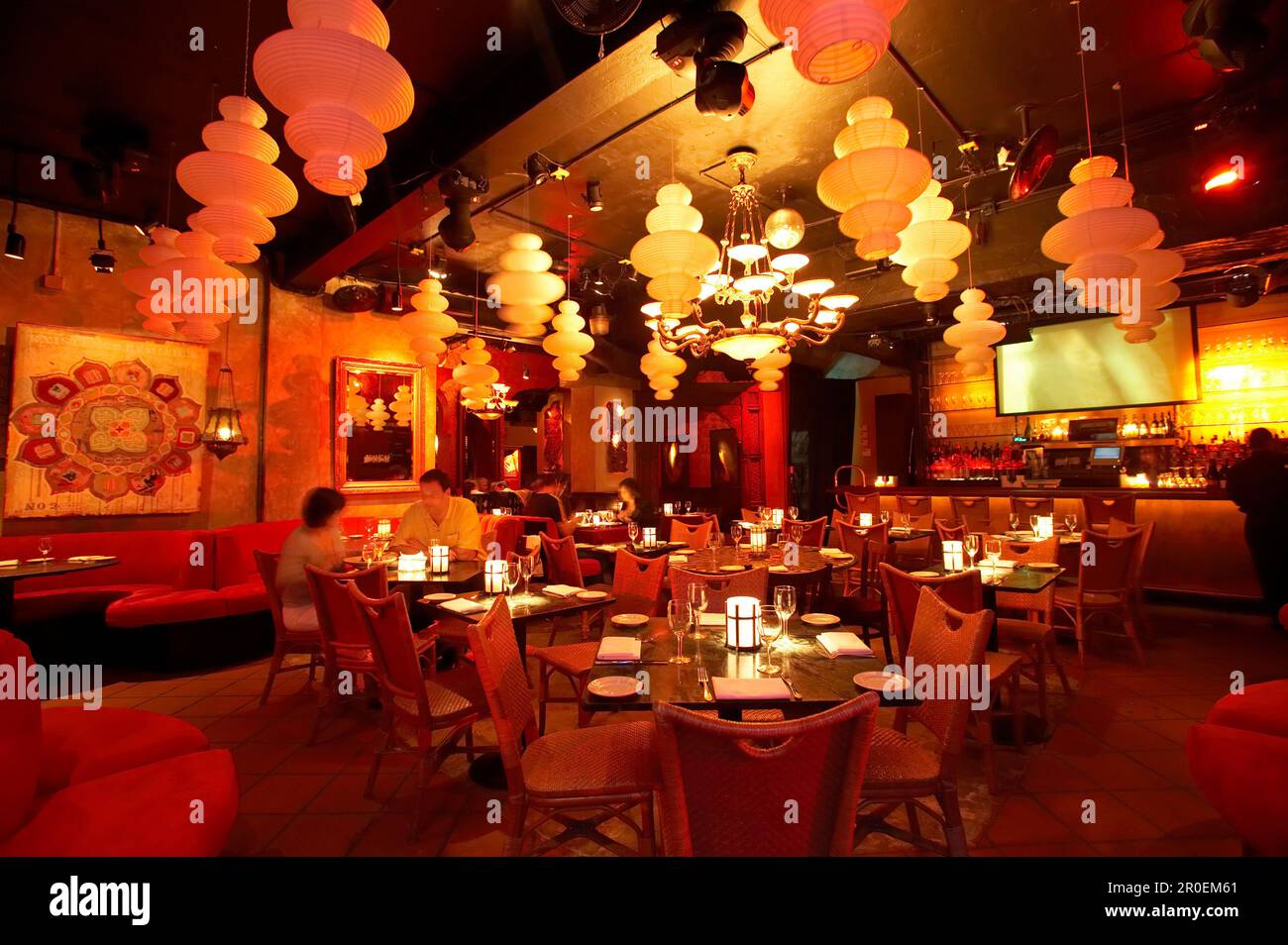 Dimly lit restaurant, South Beach, Miami, Florida, USA, America Stock ...