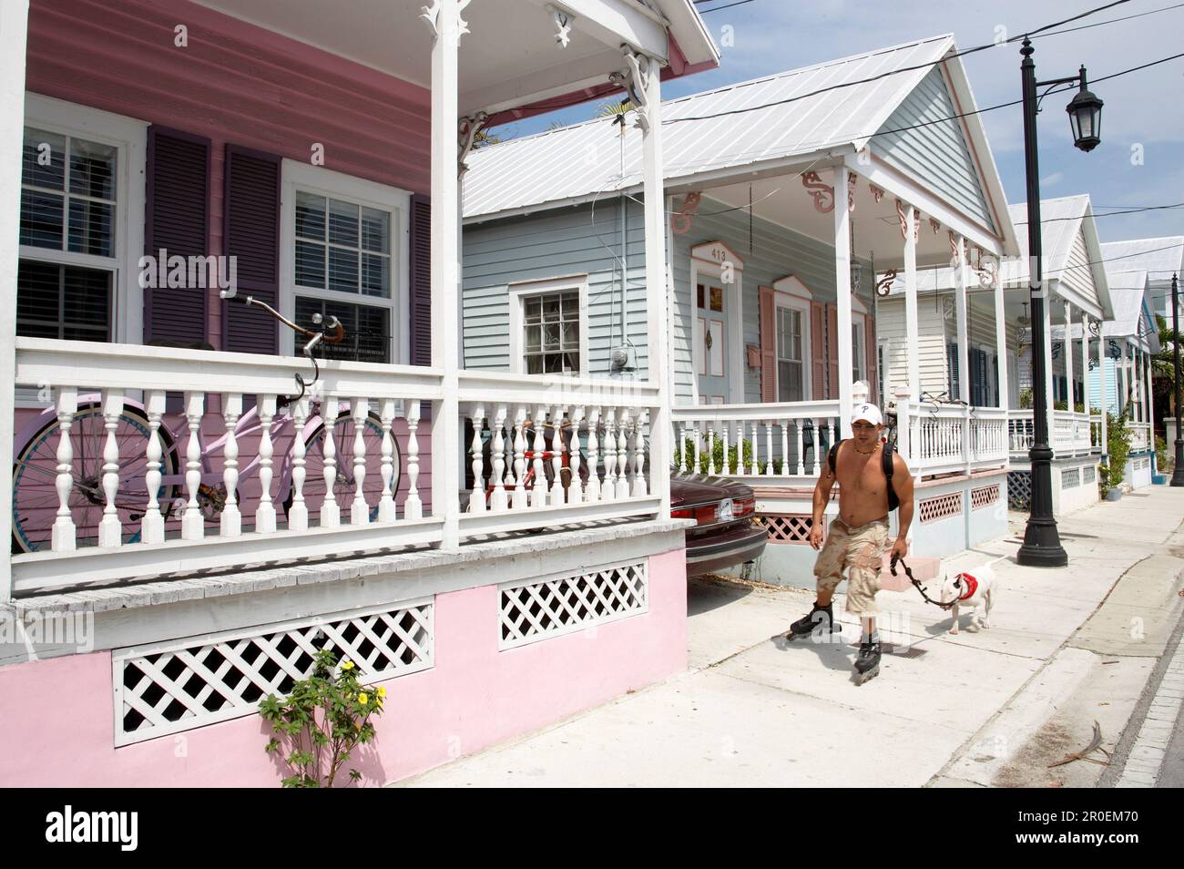 Row of pastel coloured houses, Key West, Florida Keys, Florida, USA ...