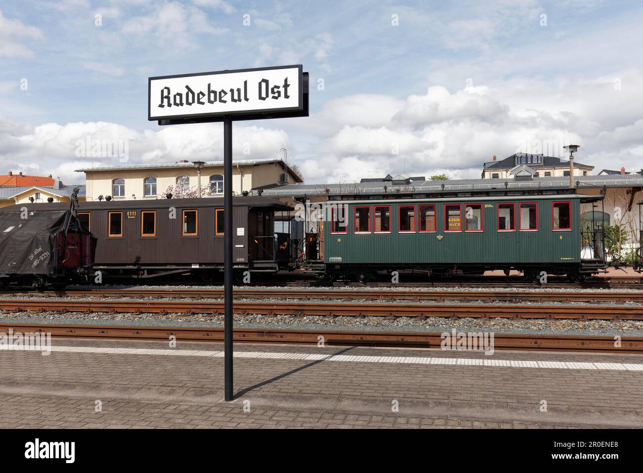 Historic wagons at Radebeul-Ost station, narrow gauge railway museum ...