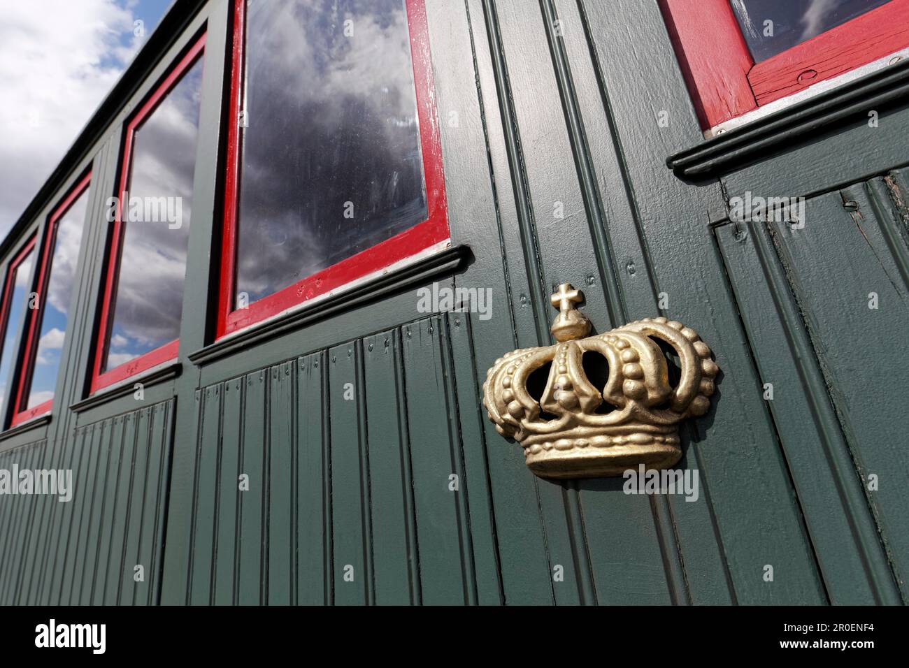 Historic wagon with golden crown, Royal Saxon State Railway, narrow ...