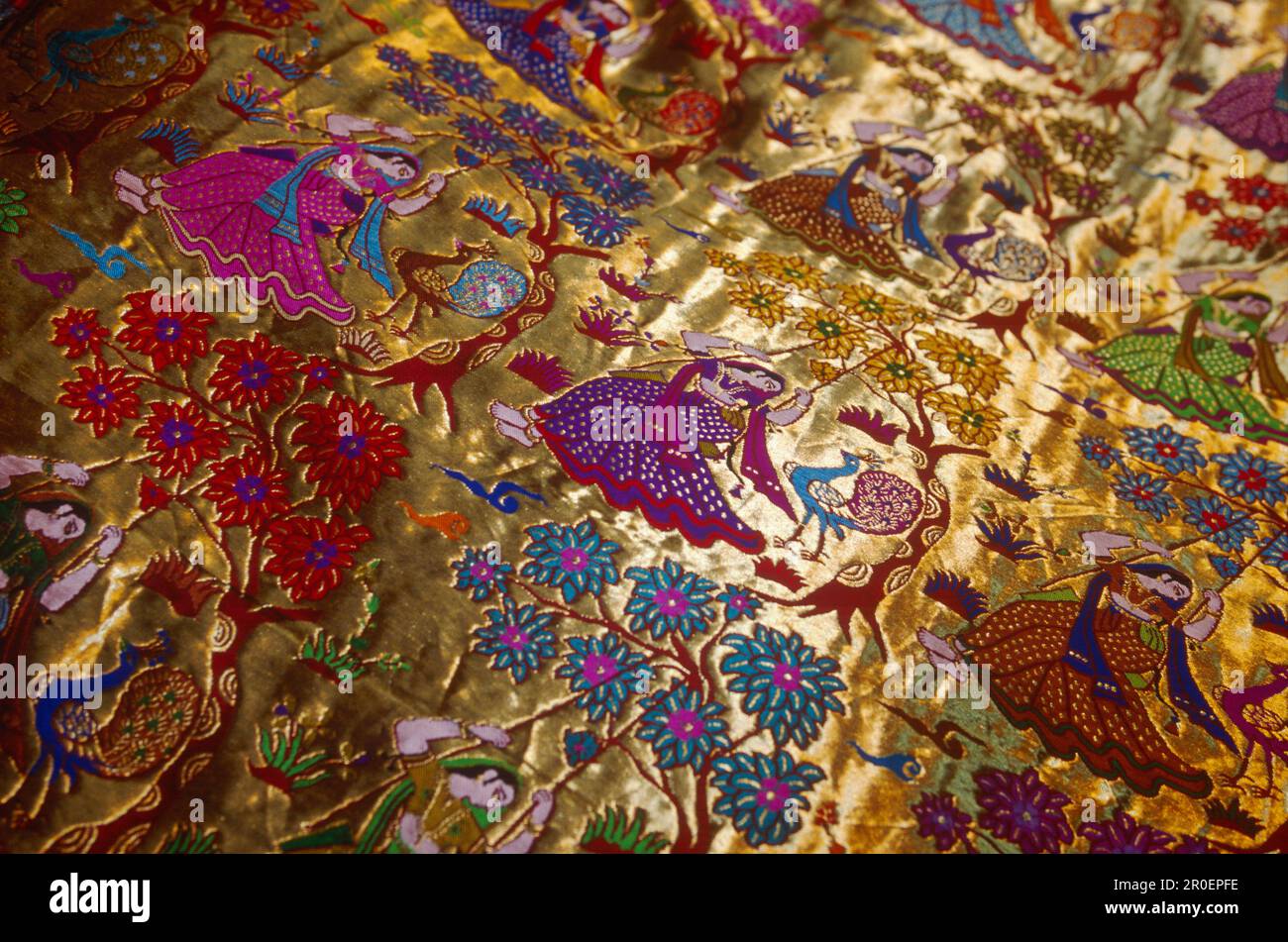 Colourful figured silk cloth, India, Asia Stock Photo - Alamy