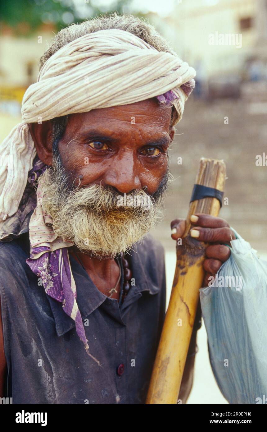 Pilgrim at Ganges river, Tulsi Ghat, Varanasi, Benares, Uttar Pradesh ...