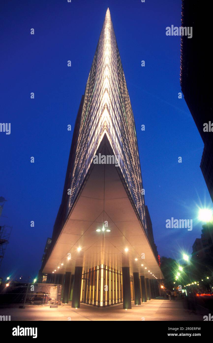 Illuminated Daimler Chrysler Building at night, Potsdamer Platz, Berlin ...
