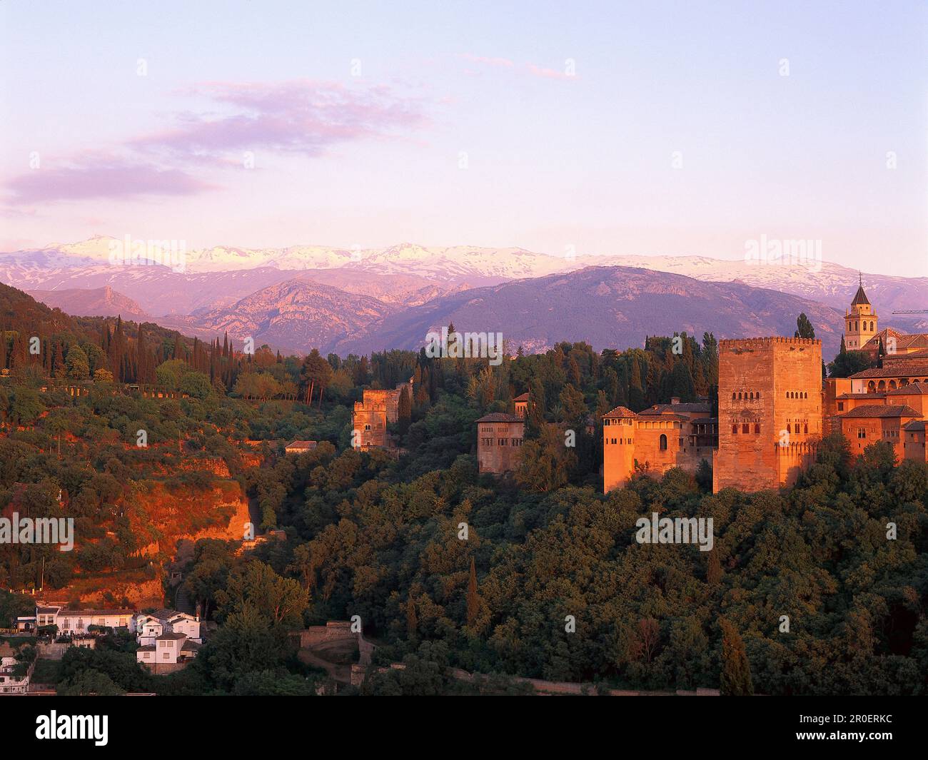 Alhambra castle in the afterglow, Granada, Andalusia, Spain, Europe ...