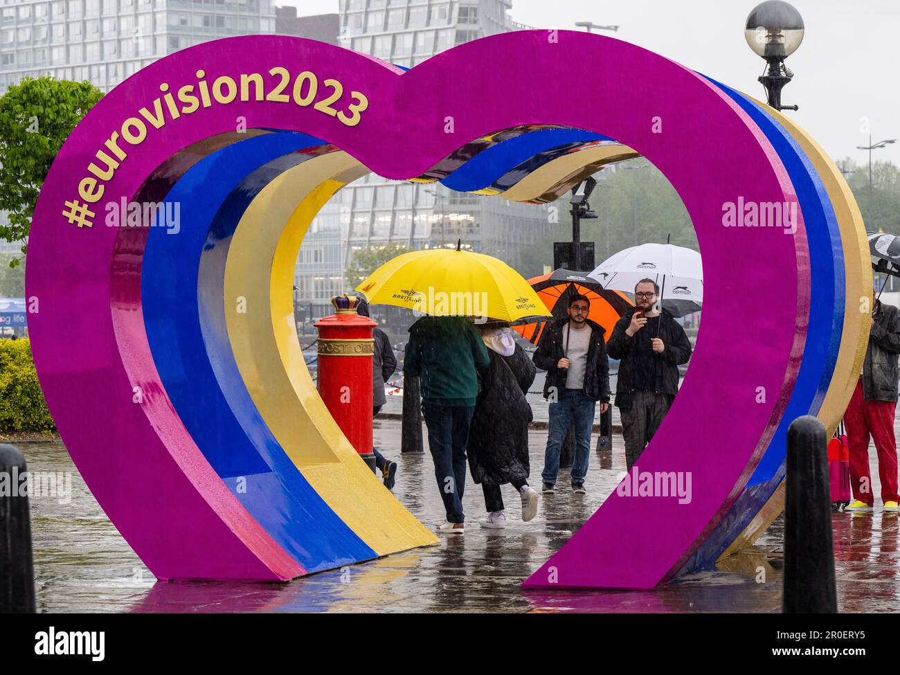 Liverpool, UK. 08th May, 2023. Passers-by walk past a heart-shaped ...