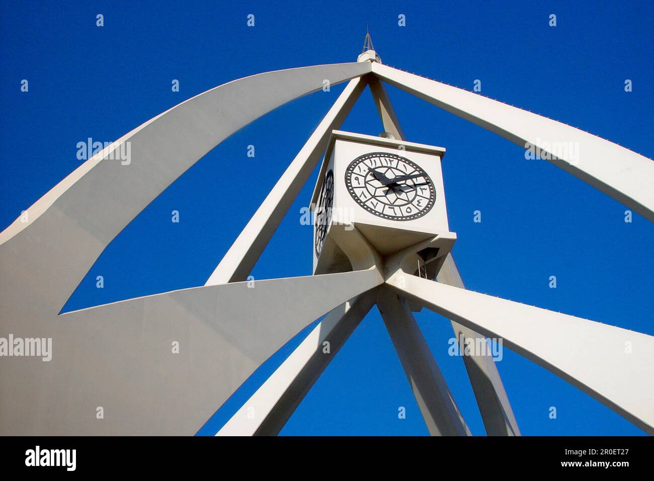 Clock tower under blue sky, Dubai, UAE, United Arab Emirates, Middle ...