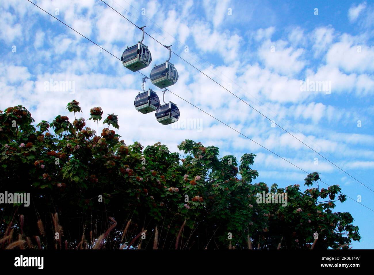 Cable cars under clouded sky, Creek Park, Dubai, UAE, United Arab ...