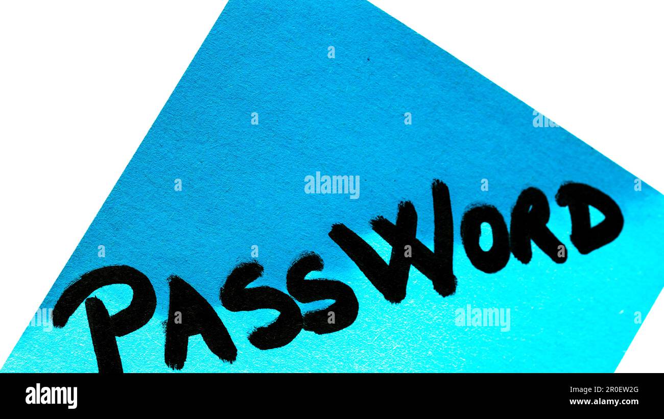 Password handwriting text close up isolated on blue paper with copy ...