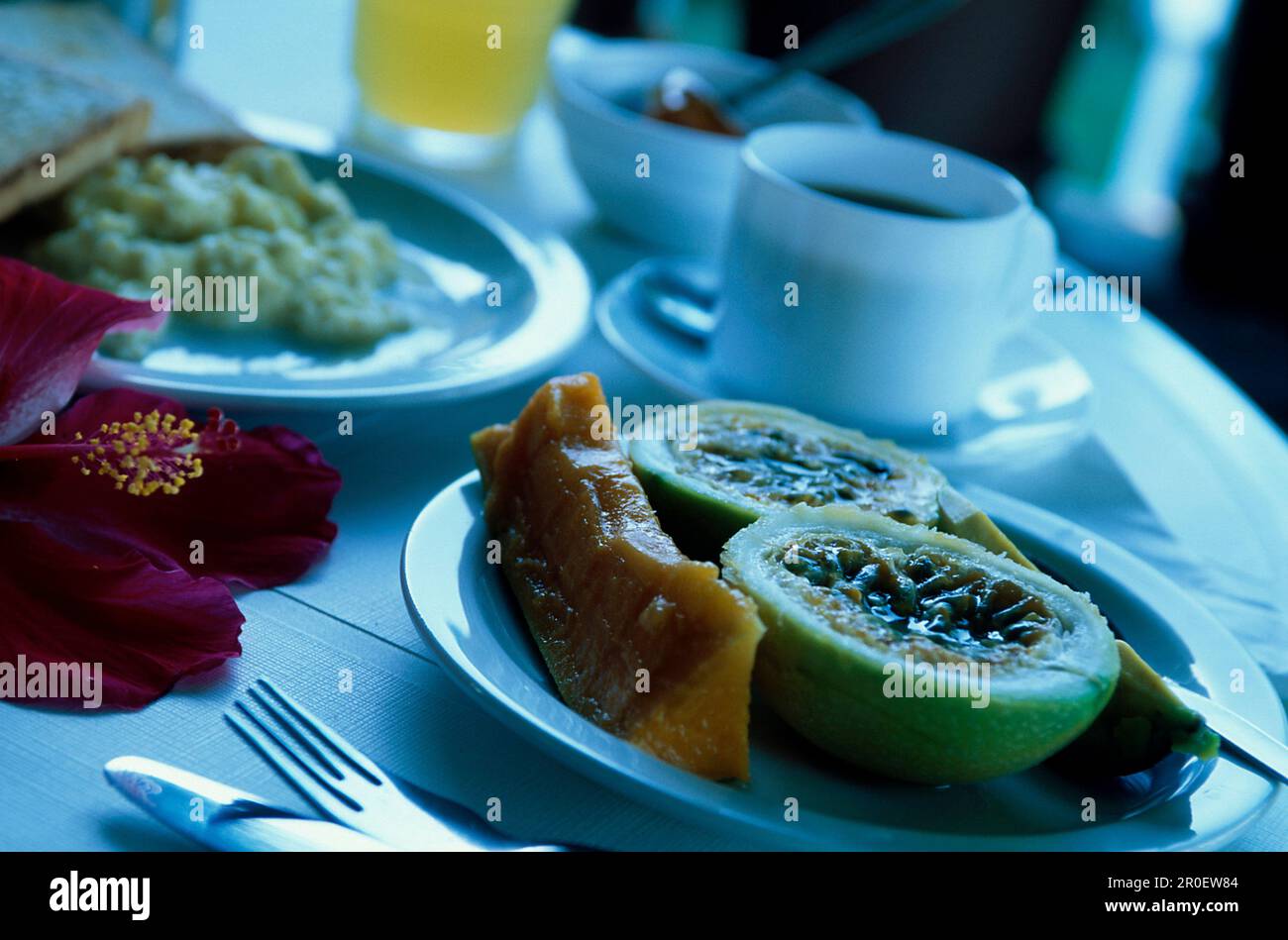 Fruehstueck mit tropischen Fruechten, Mahe Seychellen Stock Photo - Alamy