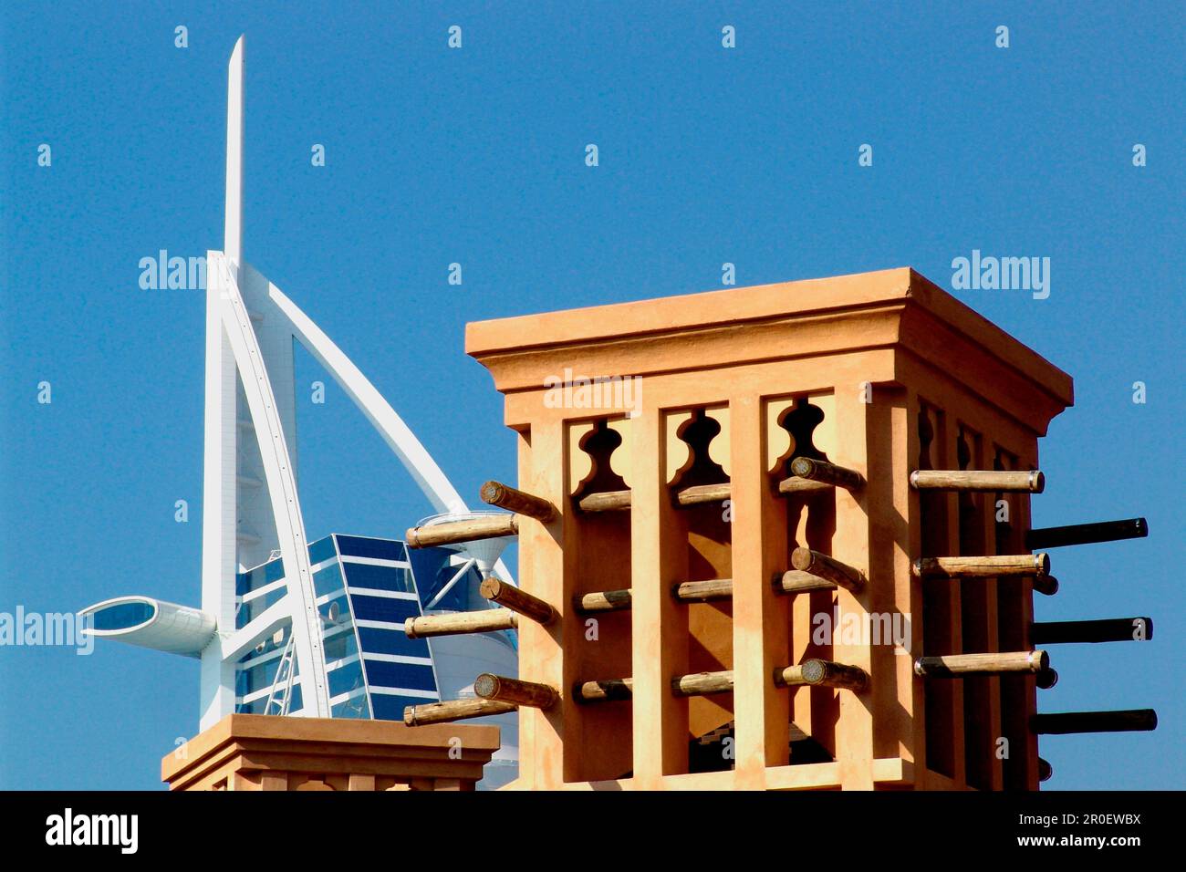 Burj al Arab hotel and wind tower in the sunlight, Dubai, UAE, United ...