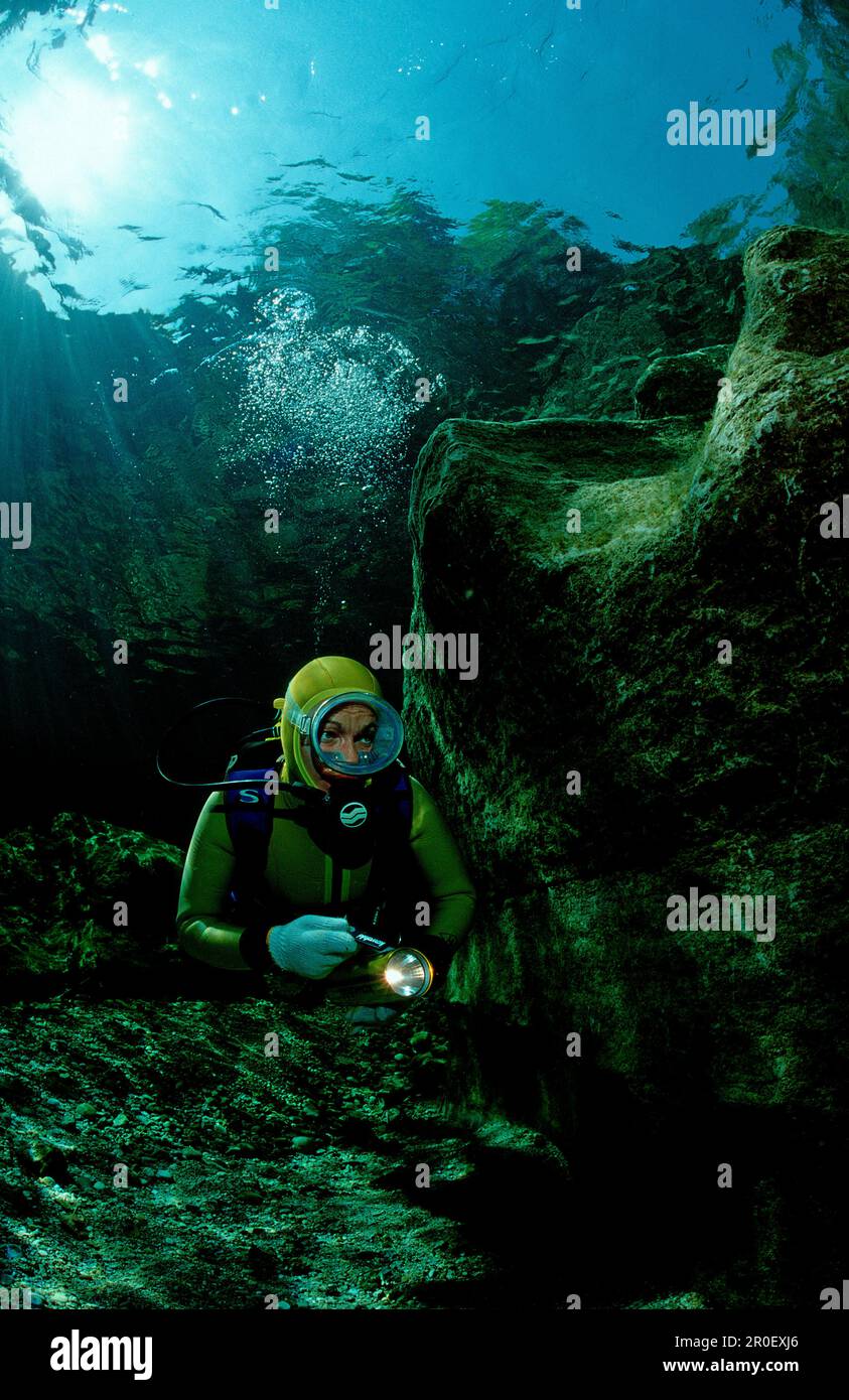 Flusstauchen in der Traun, Scuba diving in a fresh, Scuba diving in a ...