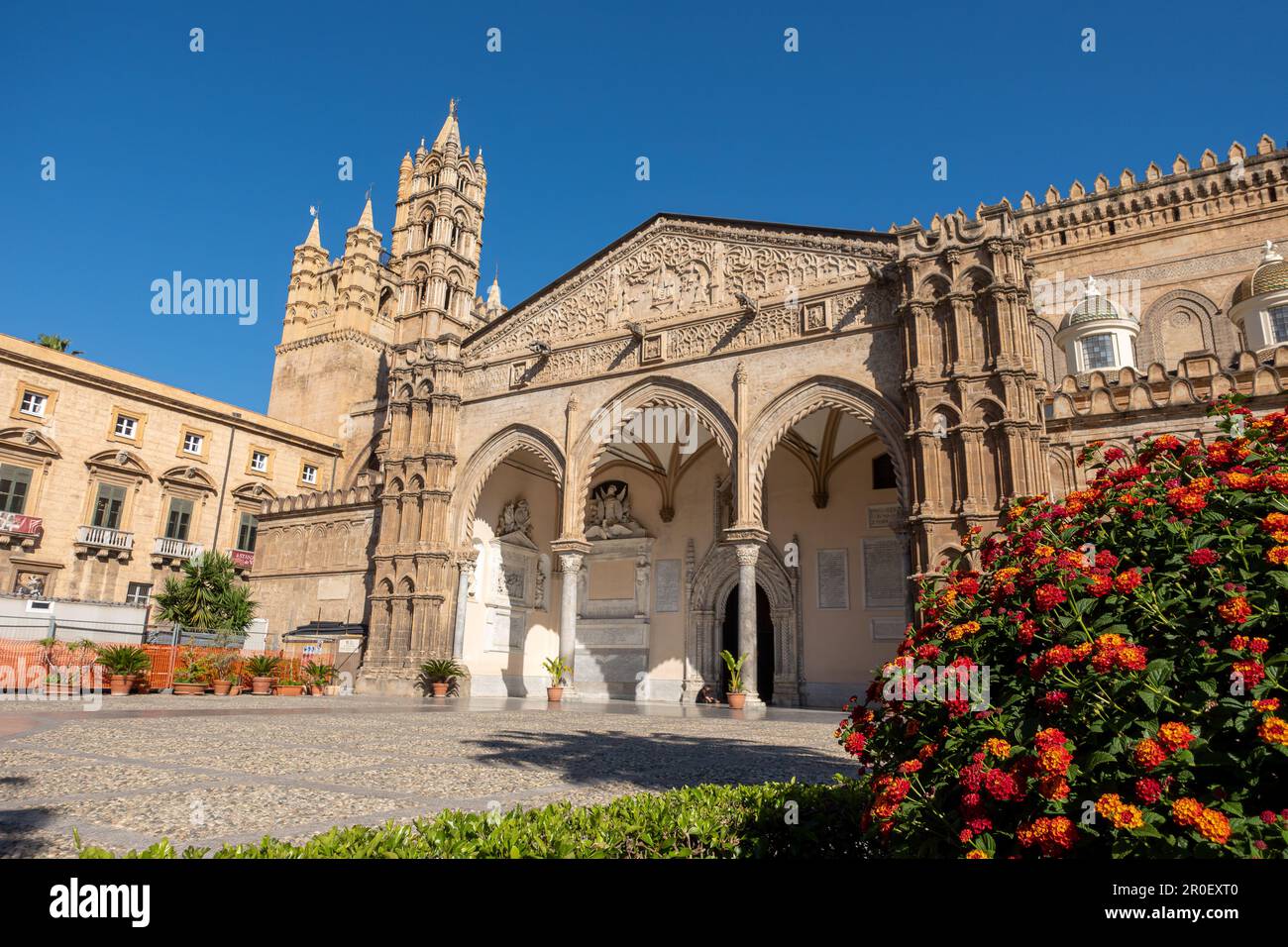 Facade of the famous Cathedral of Palermo, and its gardens, UNESCO ...