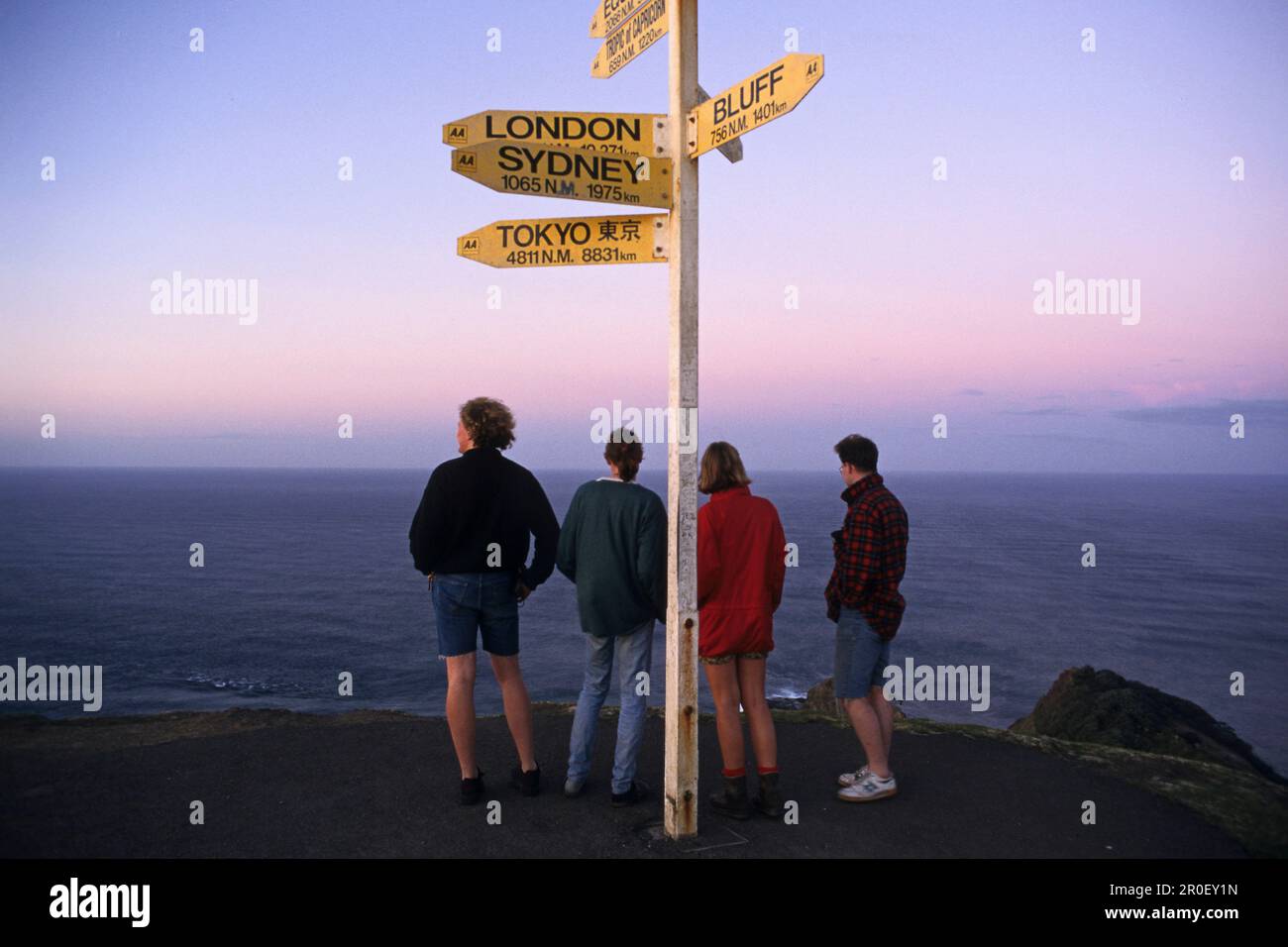 Direction sign, Cape Reinga, Tourists, distance signpost, tip of ...