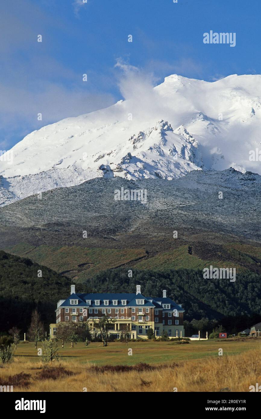 View of The Chateau hotel beneath Mount Ruapehu, Tongariro National ...