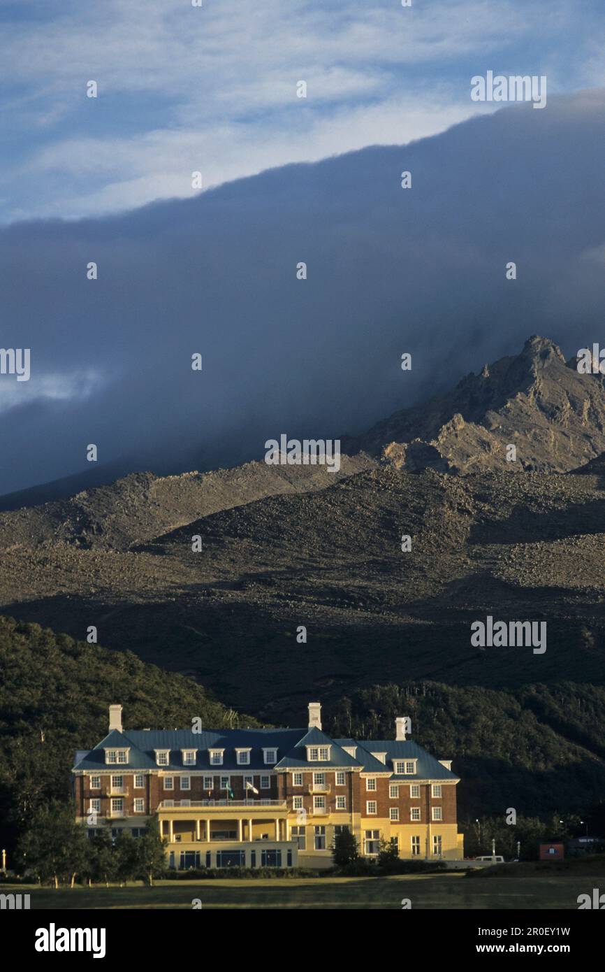 The Chateau, Tongariro NP, Chateau Hotel, below Mt Ruapehu, volcanic ...