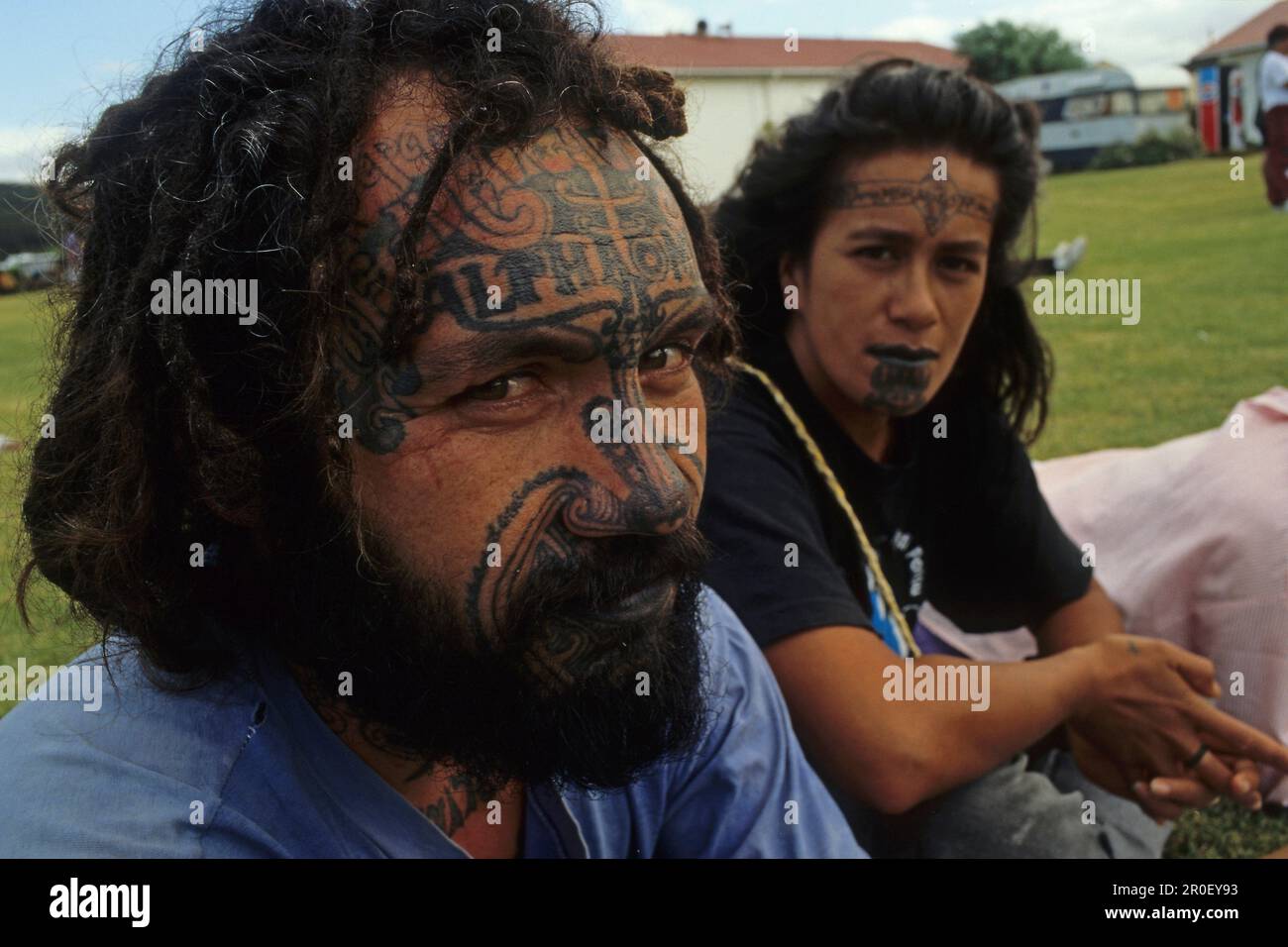 Maori couple, Waitangi Day, NZ, Portrait Maoris with moko tattoo, at ...