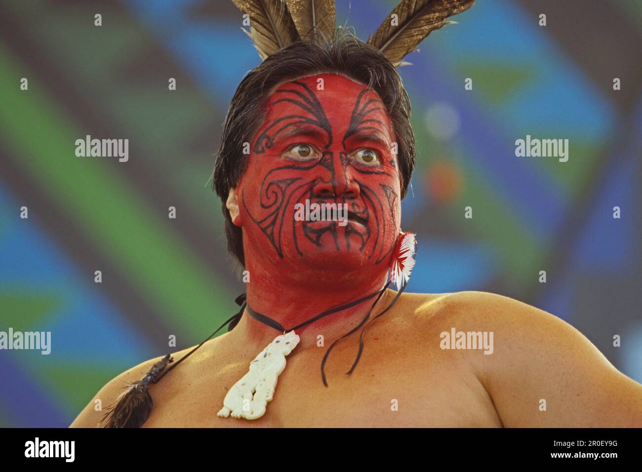 Maori with facial painting and Moko tattoo at festival, Rotorua, North ...