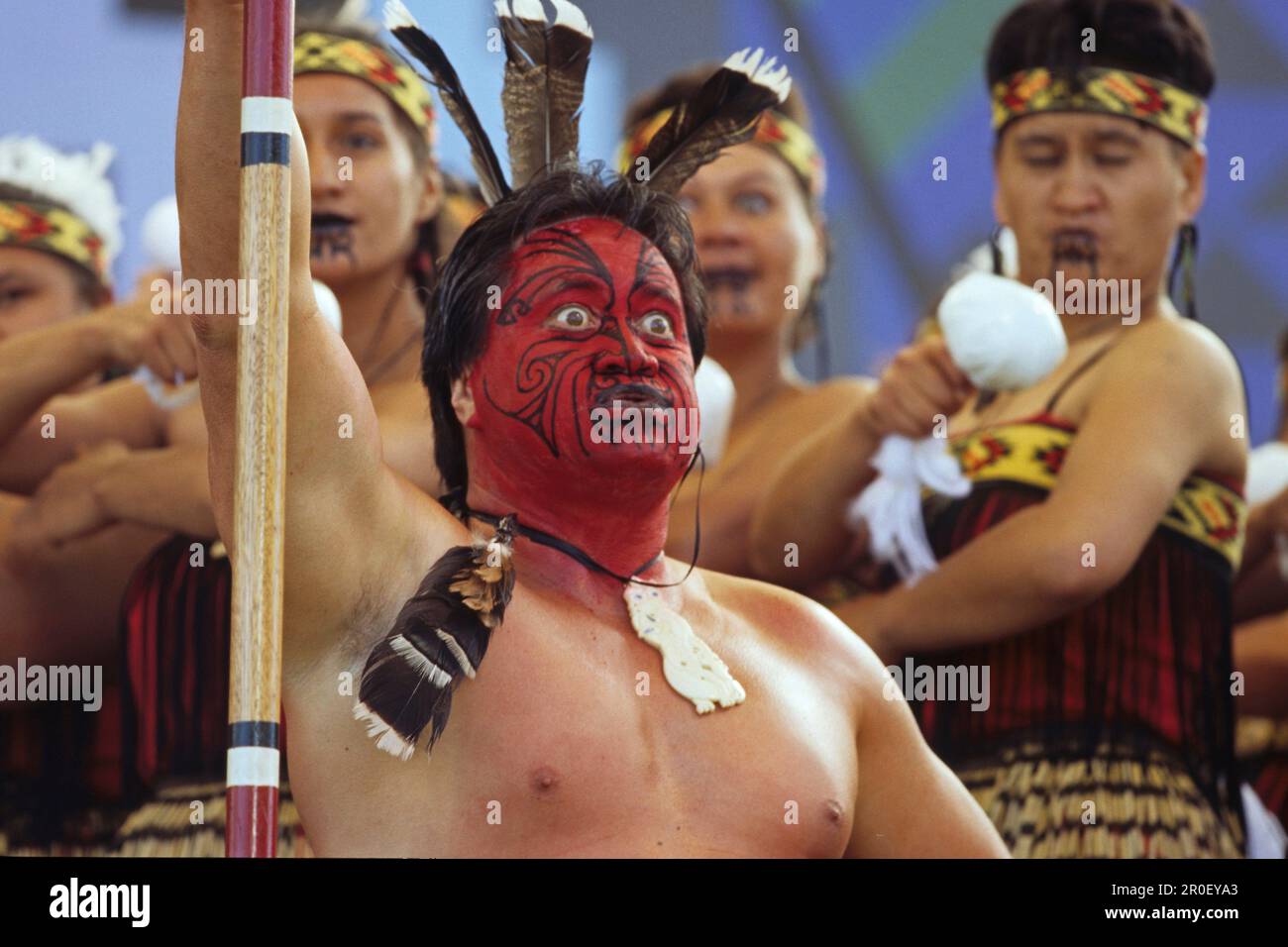 Maori with facial painting and Moko tattoo at festival, Rotorua, North ...