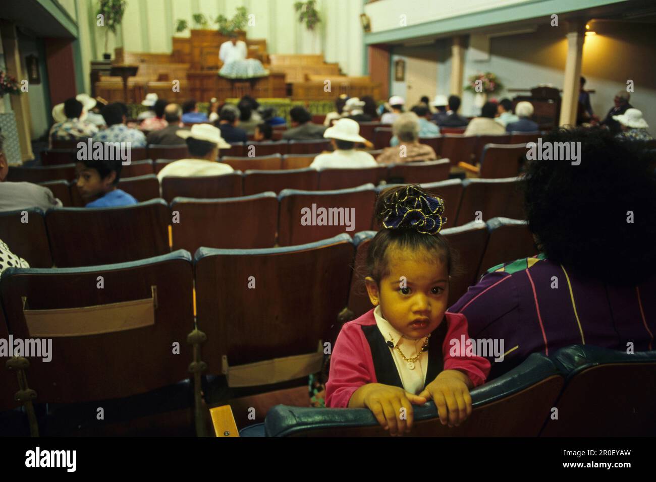 Polynesian church service, Auckland, Polynesian girl in church service ...