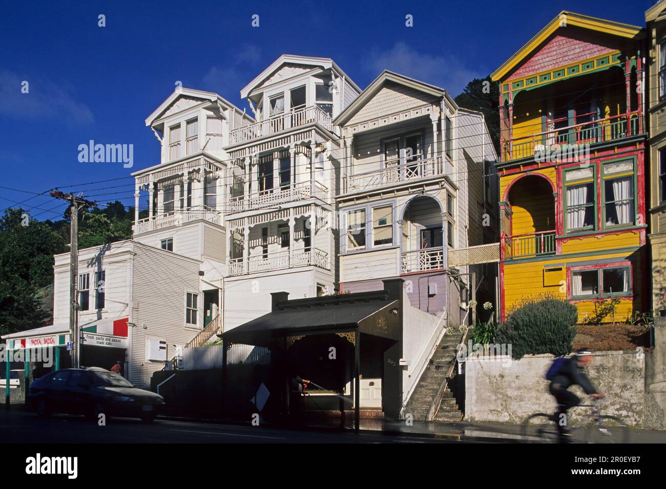 Timber suburban houses, Wellington, wooden houses Tinakori Road, inner ...