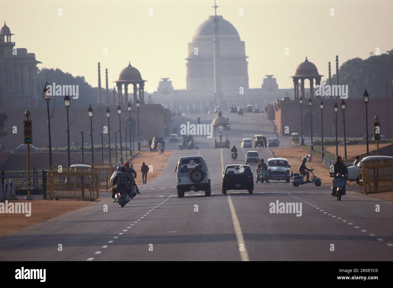 View at street and government building in the morning, Rajpath, New ...